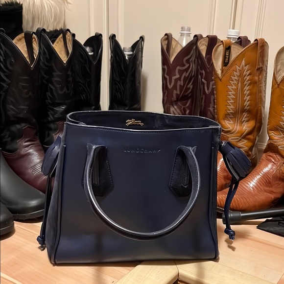 Longchamp | Bags | Longchamp Navy Blue Leather Suede Penelope Bag ...